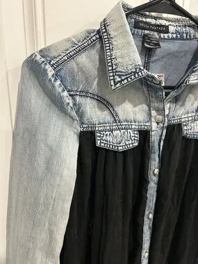 Nella Fantasia | Tops | Nella Fantasia Small Black Denim Sheer Button ...